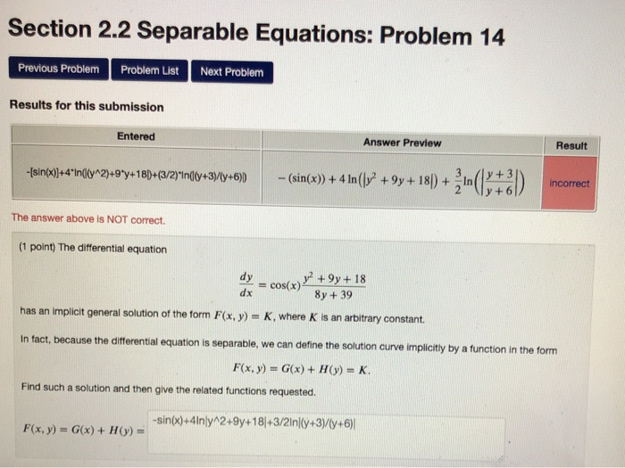 Solved Section 2 2 Separable Equations Problem 14 Previous