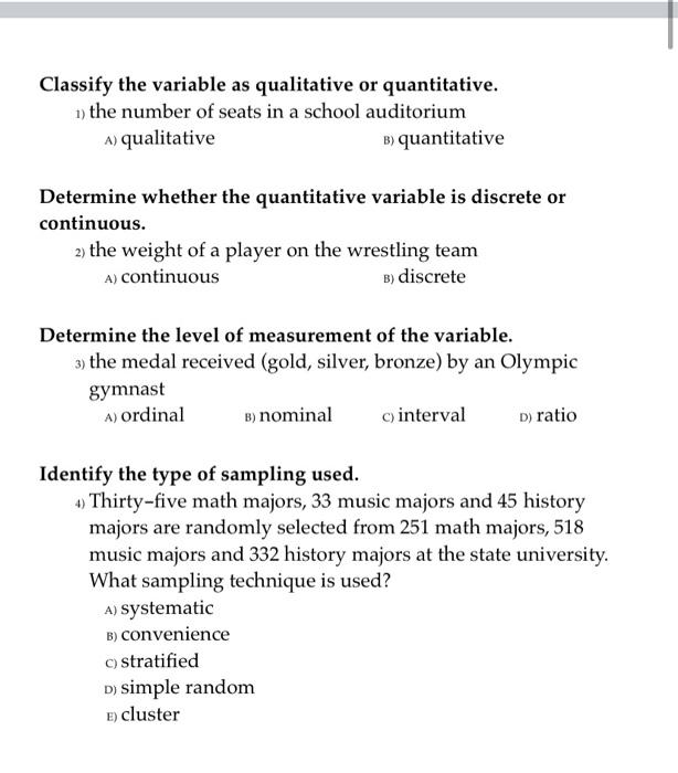 Solved Classify the variable as qualitative or quantitative. | Chegg.com
