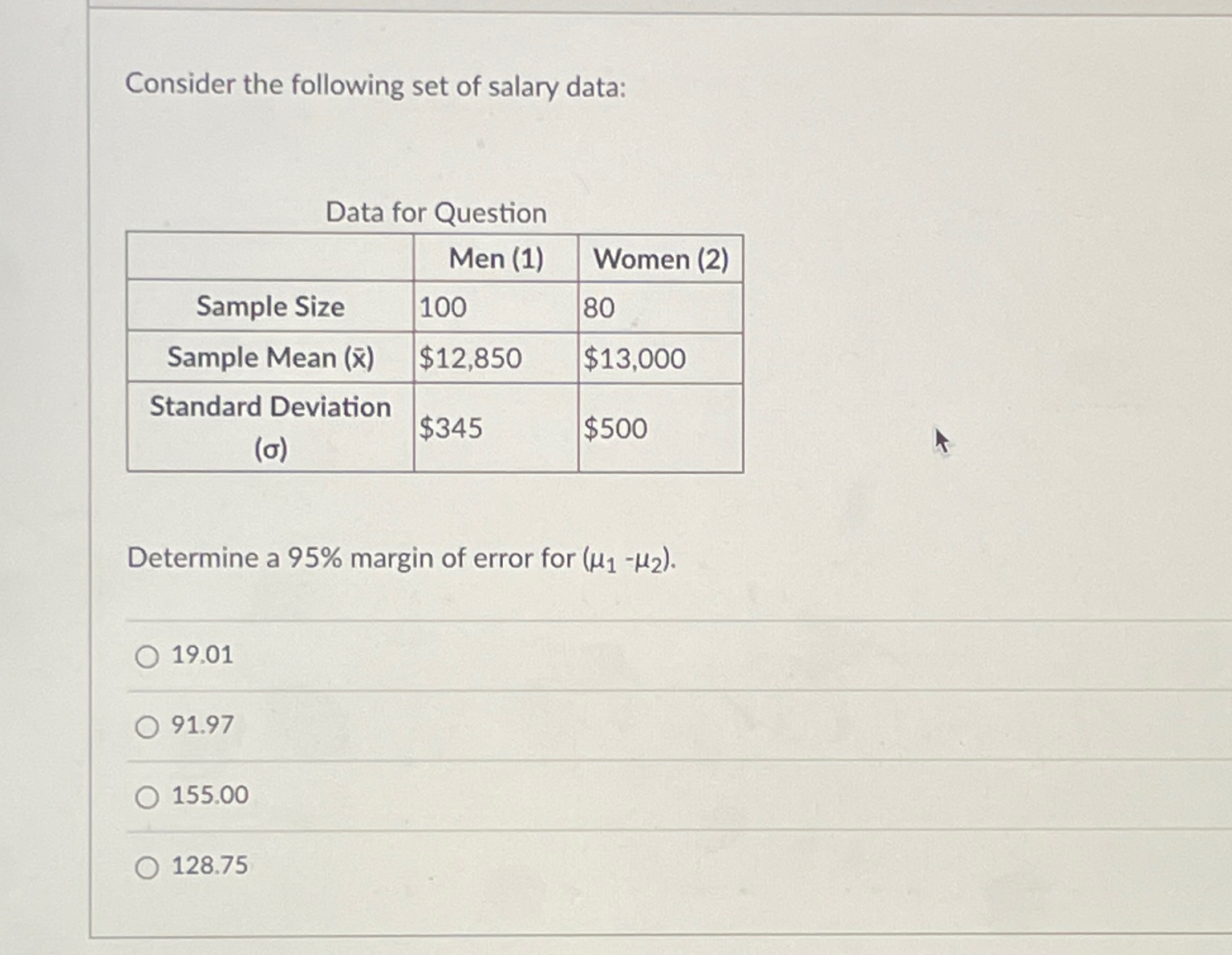Solved Consider the following set of salary data:Data for | Chegg.com
