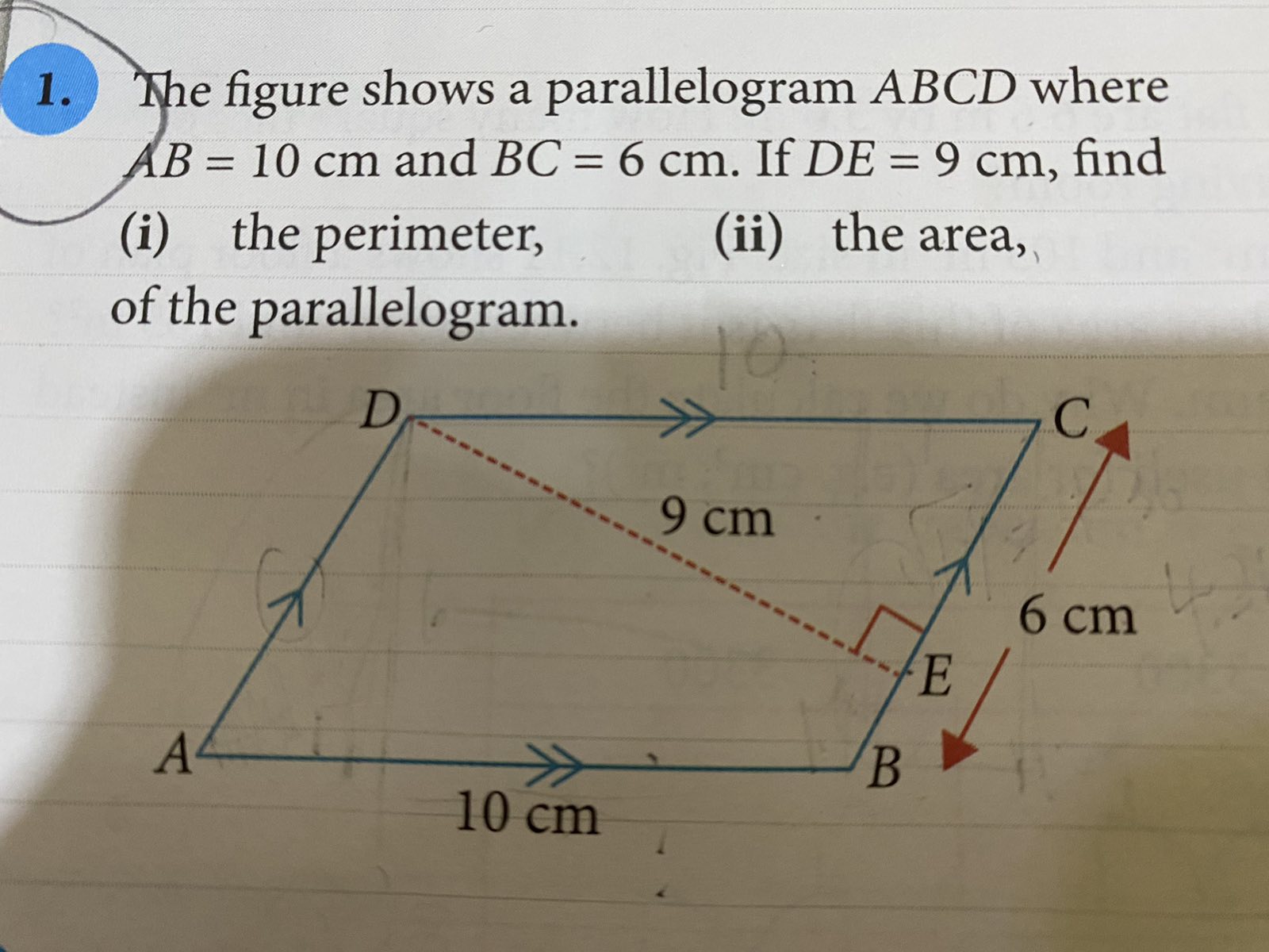 Solved The figure shows a parallelogram ABCD whereAB=10cm | Chegg.com