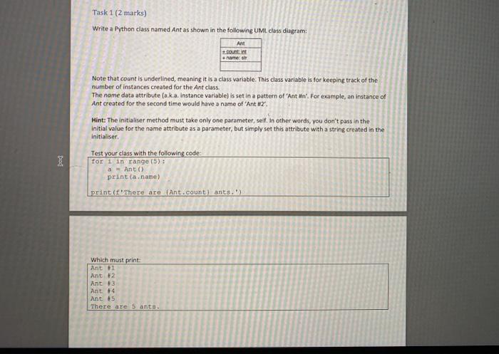 Solved Task 1 2 Marks Write A Python Class Named Ant As
