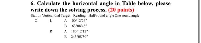 Solved 6. Calculate the horizontal angle in Table below, | Chegg.com