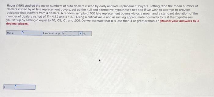Solved Bayus (1991) studied the mean numbers of auto dealers | Chegg.com