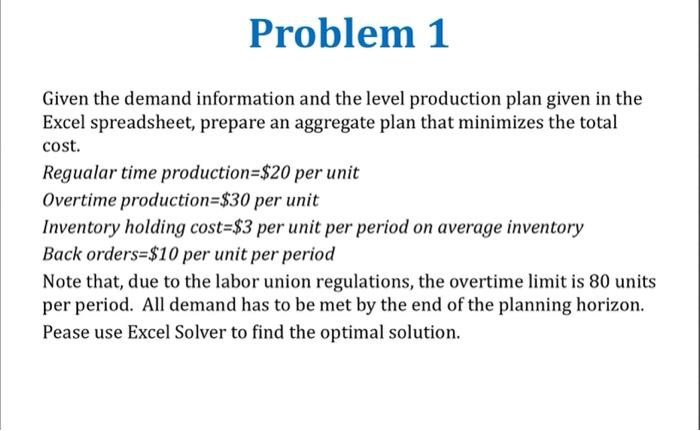 Solved Problem 1 Given the demand information and the level | Chegg.com