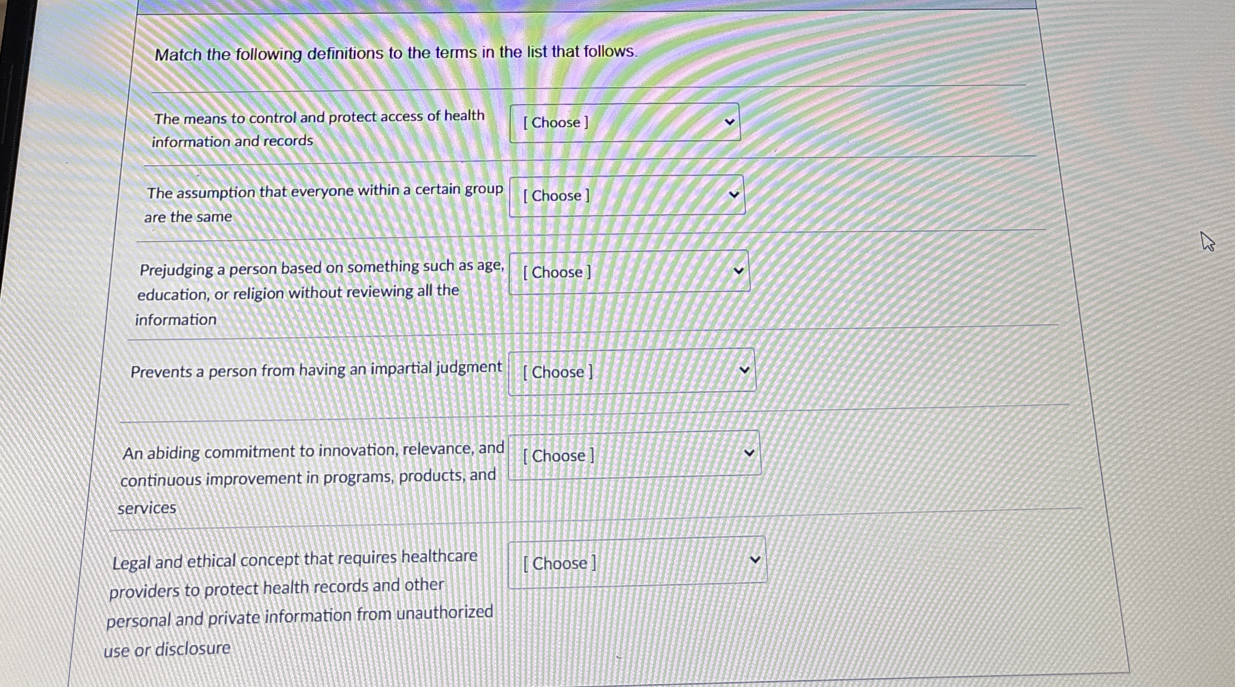 Solved Match the following definitions to the terms in the | Chegg.com