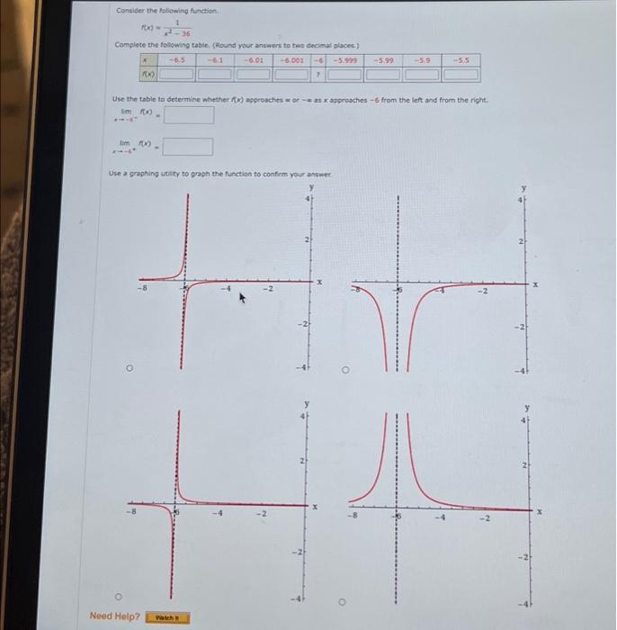 Solved Consider the following function. 1 x²-36 Complete the | Chegg.com