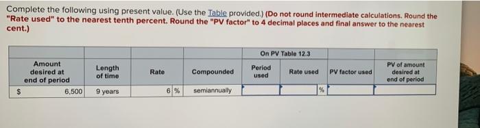 Solved Complete the following using present value. (Use the | Chegg.com