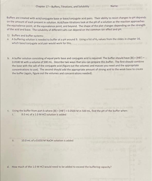 Solved Chapter 17 Buffers Titrations And Solubility