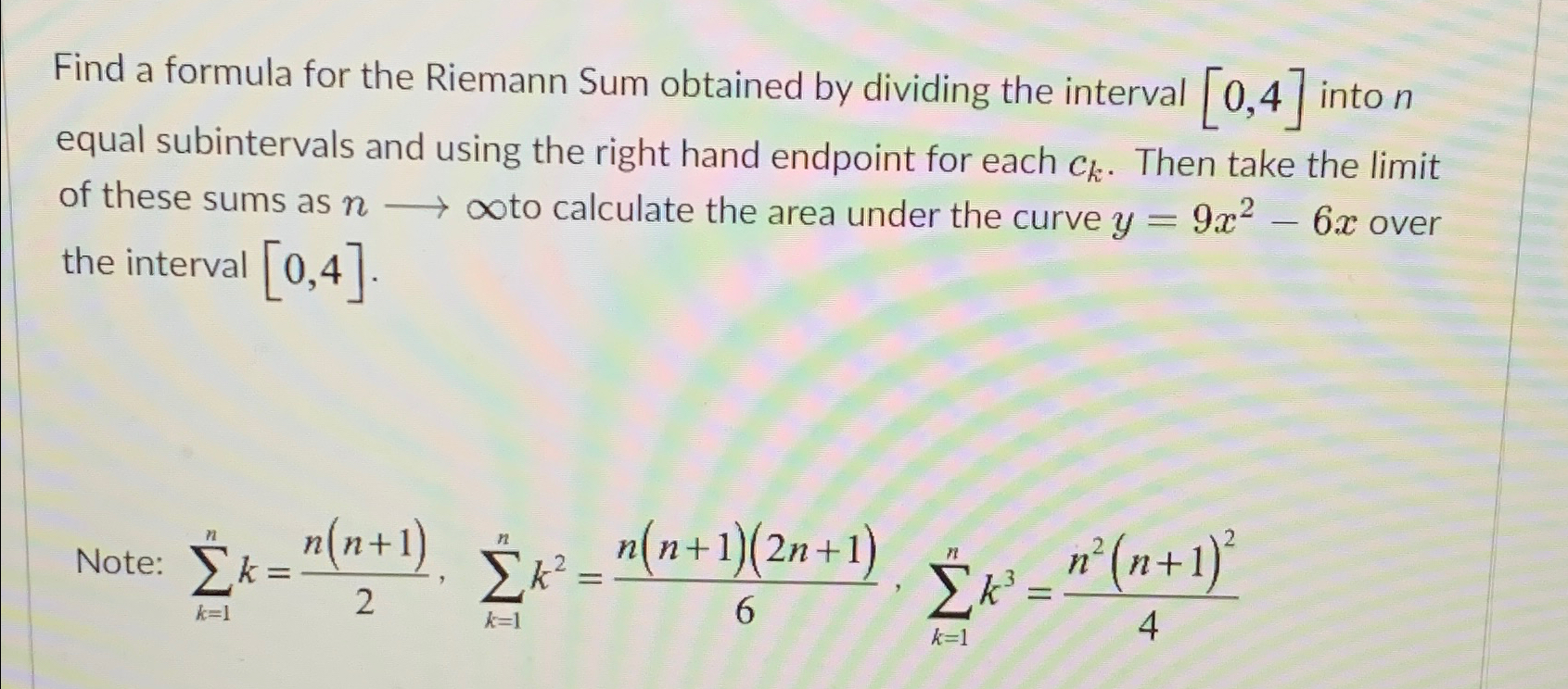 Solved Find a formula for the Riemann Sum obtained by | Chegg.com