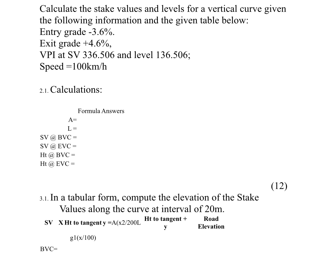 Solved Calculate the stake values and levels for a vertical | Chegg.com
