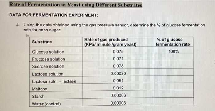 Solved + Rate of Fermentation in Yeast using Different | Chegg.com