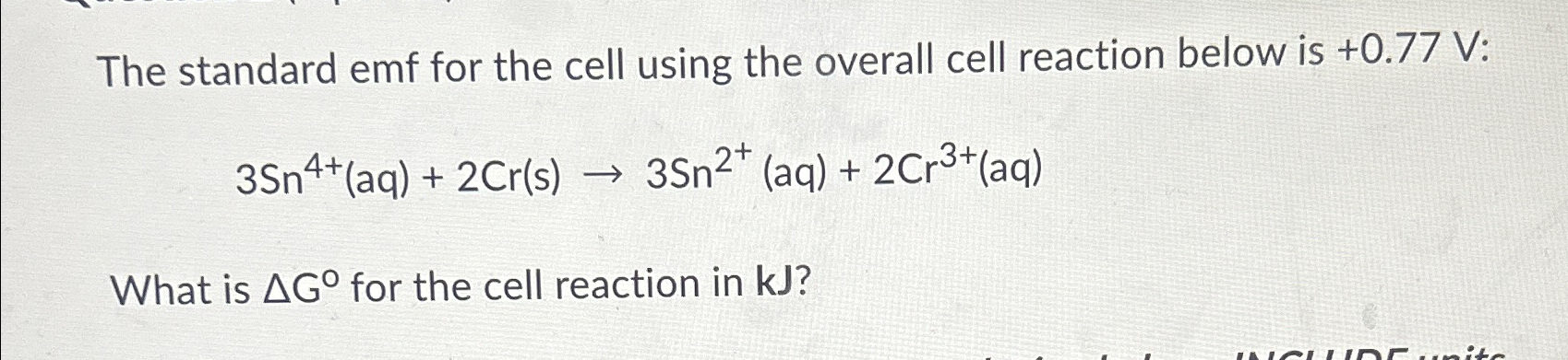 Solved The standard emf for the cell using the overall cell | Chegg.com