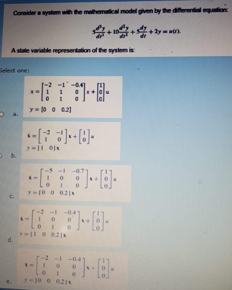 Solved Consider a system with the mathematical model given | Chegg.com