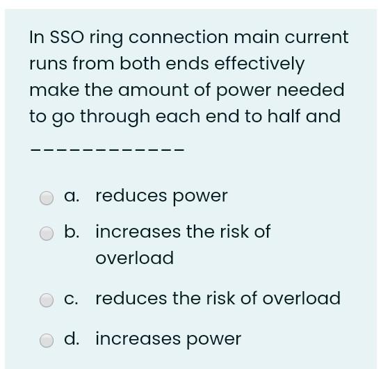 Solved In SSO ring connection main current runs from both | Chegg.com