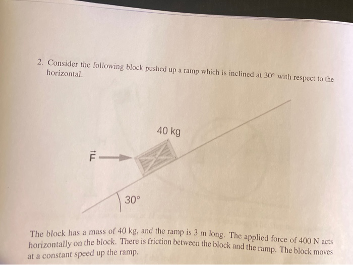 Solved 2. Consider the following block pushed up a ramp | Chegg.com