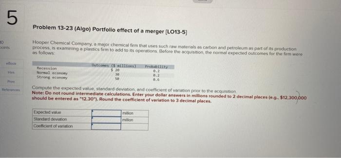Solved Problem 13-23 (Algo) Portfolio effect of a merger | Chegg.com