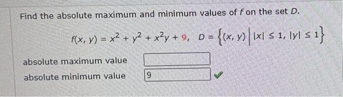 Solved Find the absolute maximum and minimum values of f on | Chegg.com