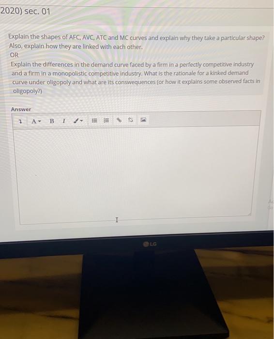 Solved 2020) sec. 01 Explain the shapes of AFC, AVC, ATC and | Chegg.com