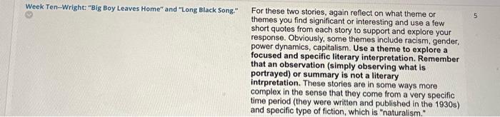 Week Ten-Wright: "Big Boy Leaves Home" and "Long | Chegg.com