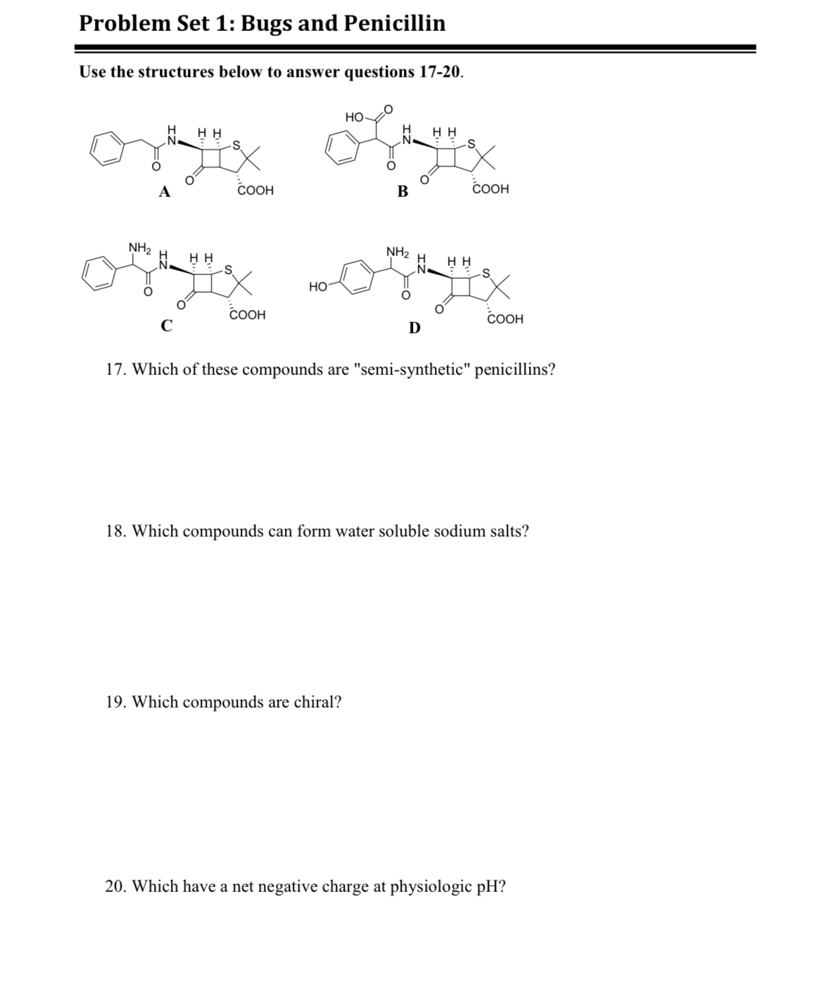 Solved Problem Set 1: Bugs and PenicillinUse the structures | Chegg.com