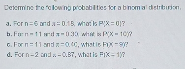 Solved Determine the following probabilities for a binomial | Chegg.com