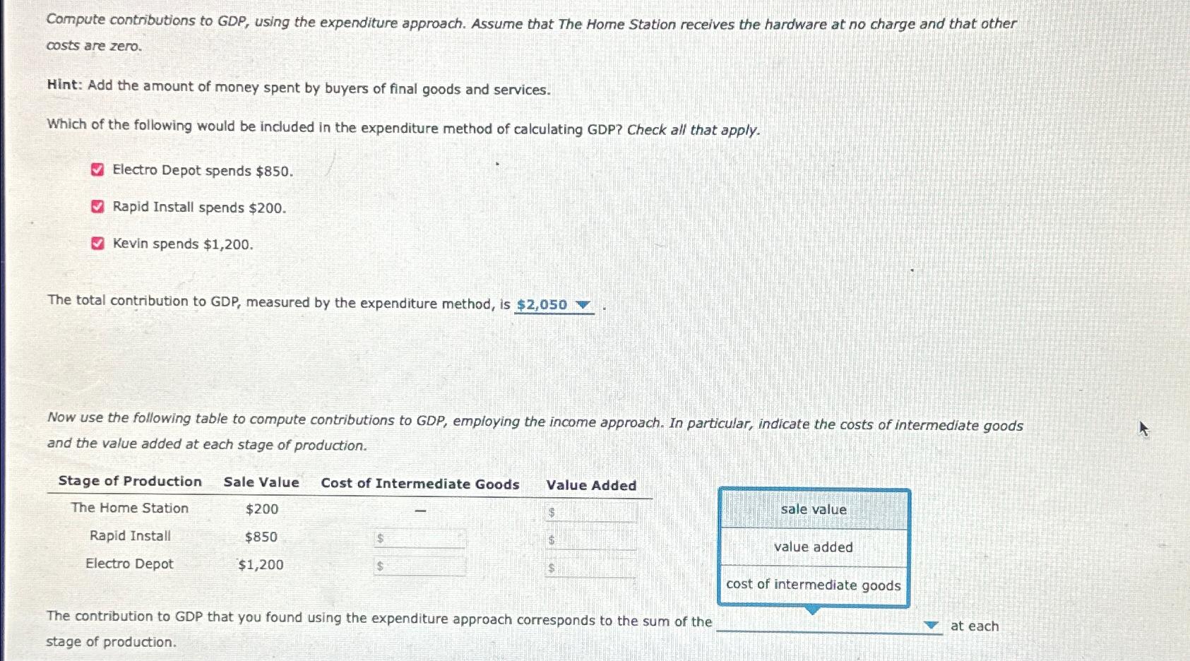 Solved Compute contributions to GDP, ﻿using the expenditure | Chegg.com