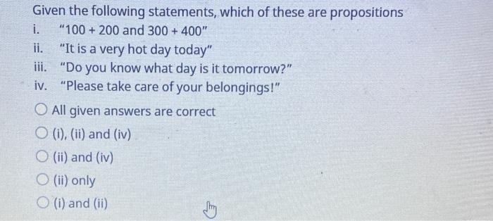 Solved Given the following statements, which of these are | Chegg.com