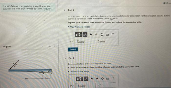 Solved Re The 510-Ib beam is supported at A and B when it is | Chegg.com