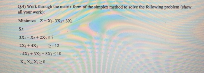 Solved Q.4) Work through the matrix form of the simplex | Chegg.com