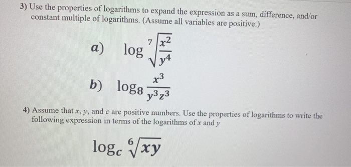 Solved 3) Use the properties of logarithms to expand the | Chegg.com