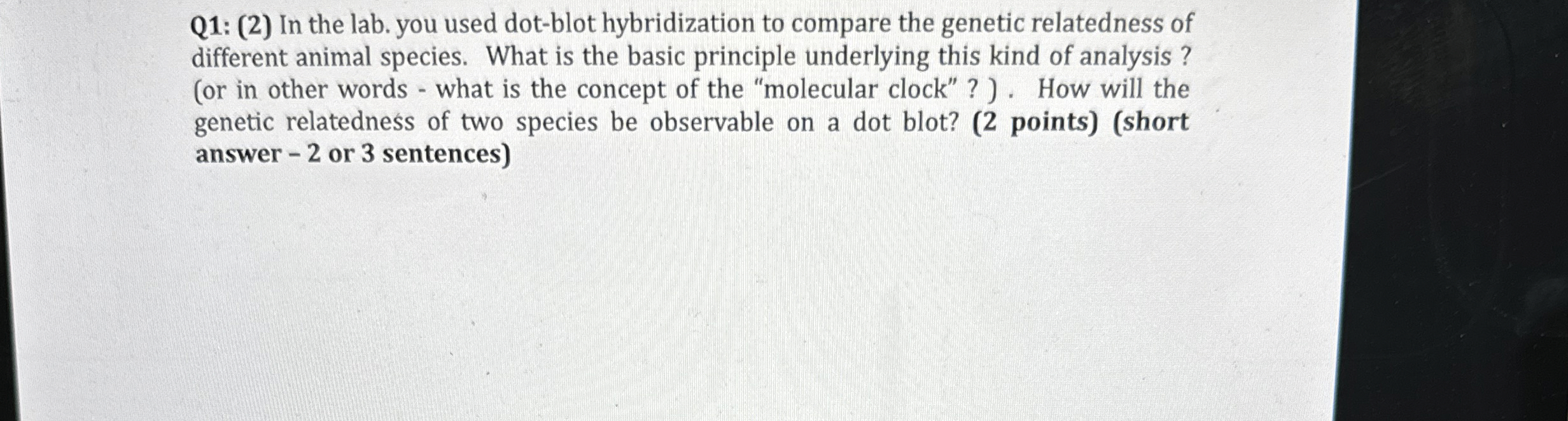 Solved Q1: (2) ﻿In the lab. you used dot-blot hybridization | Chegg.com