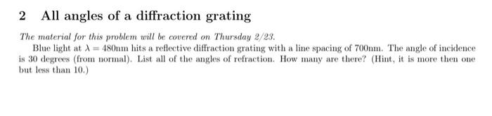 Solved 2 All angles of a diffraction grating The material | Chegg.com