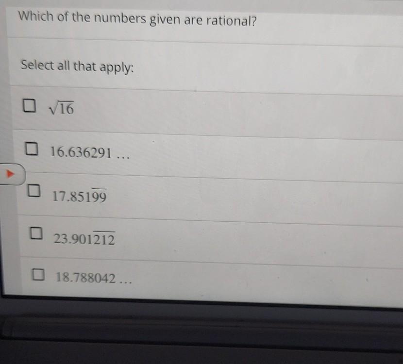 Solved Which of the numbers given are rational? Select all | Chegg.com