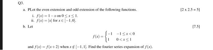 Solved a. PLot the even extension and odd extension of the | Chegg.com