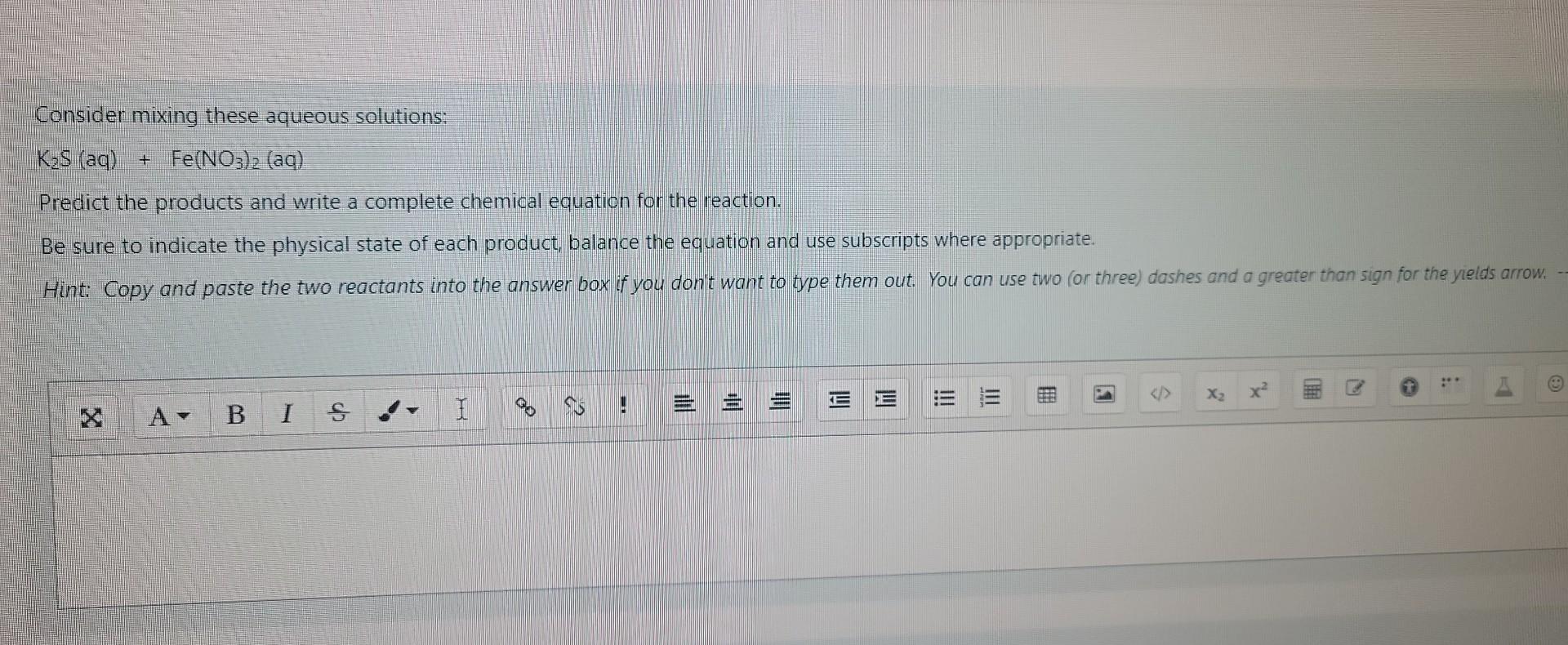Solved Consider mixing these aqueous solutions: K2 | Chegg.com