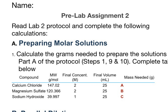 Solved Name: Pre-Lab Assignment 2 Read Lab 2 protocol and | Chegg.com