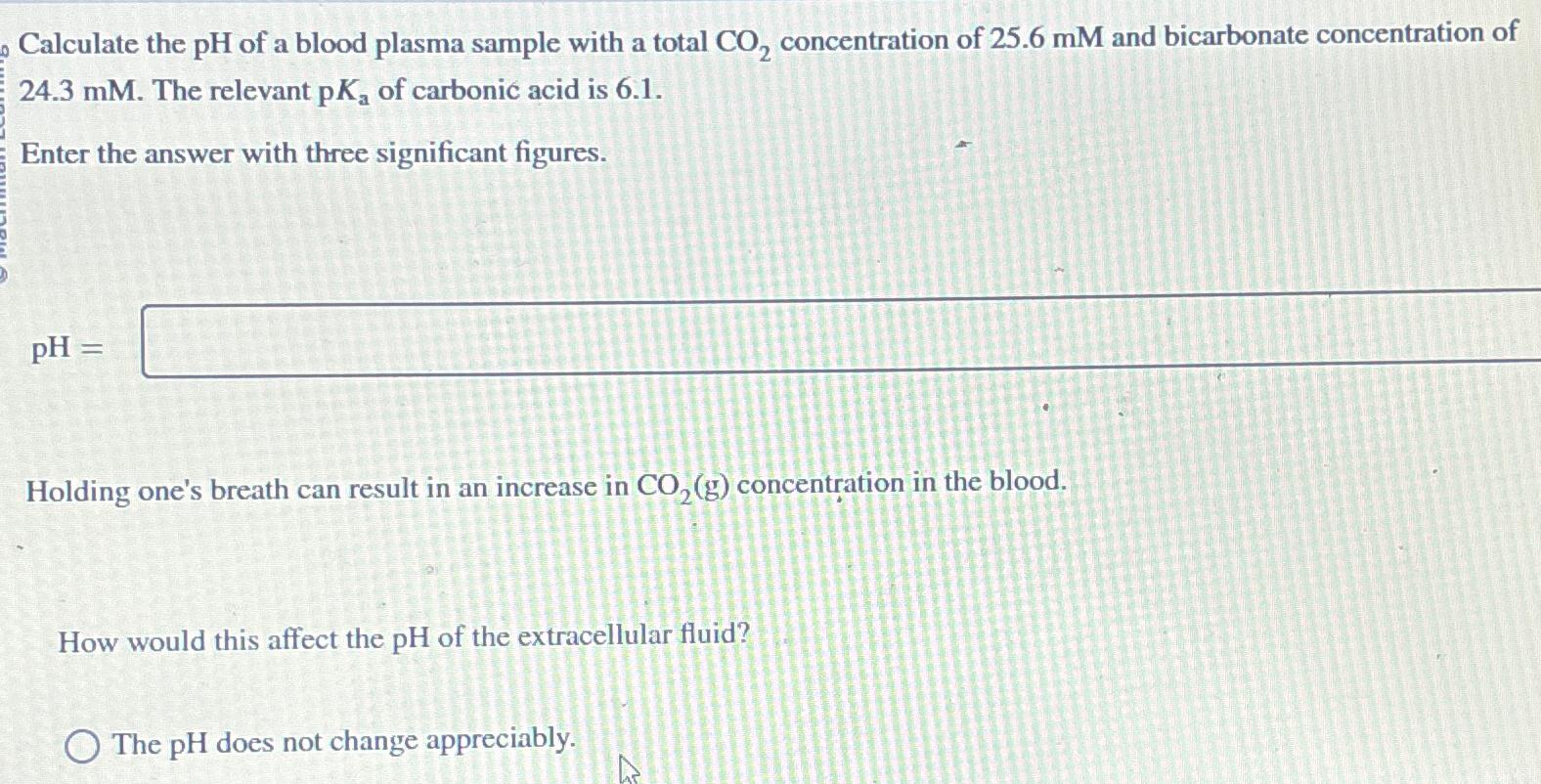 Solved Calculate the pH ﻿of a blood plasma sample with a | Chegg.com