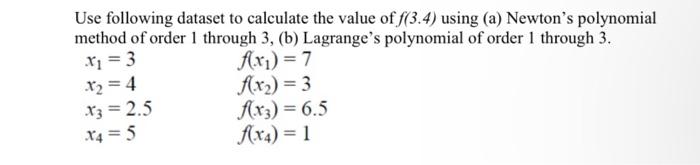 Solved Use following dataset to calculate the value of | Chegg.com