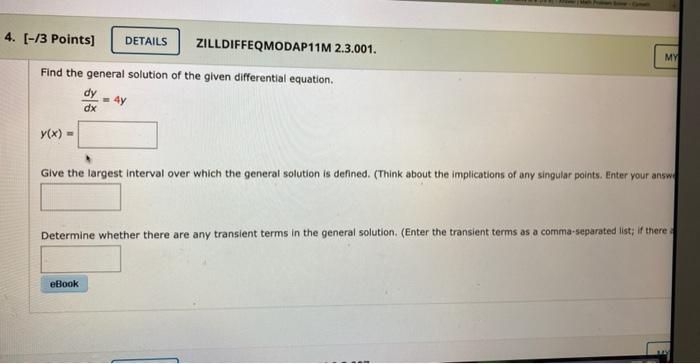 Solved MY 4. (-/3 Points) DETAILS ZILLDIFFEQMODAP11M | Chegg.com Solved MY 4. (-/3 Points) DETAILS ZILLDIFFEQMODAP11M | Chegg.com