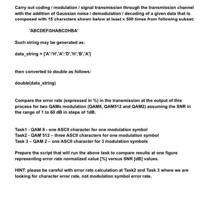 Carry out coding / modulation / signal transmission | Chegg.com