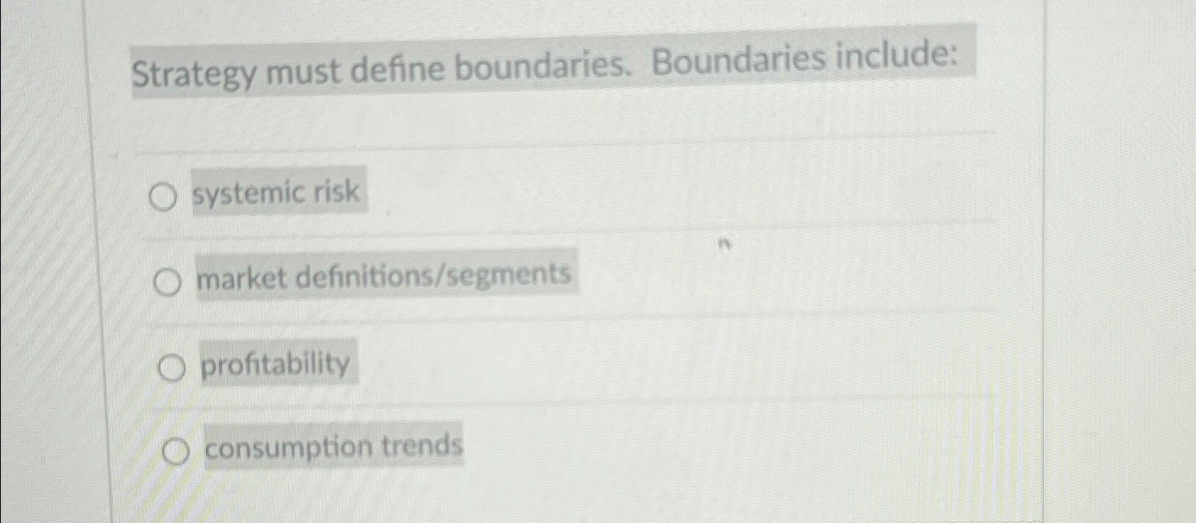 Solved Strategy must define boundaries. Boundaries | Chegg.com