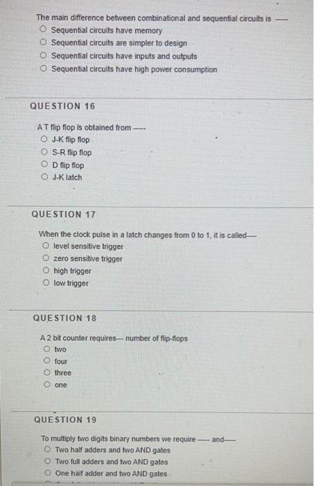 Solved The main difference between combinational and | Chegg.com