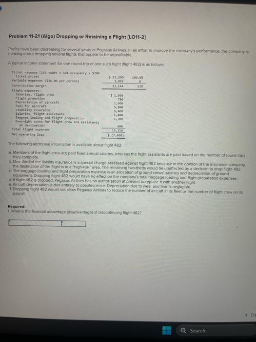Solved Problem 11-21 (Algo) Dropping or Retaining a Flight | Chegg.com