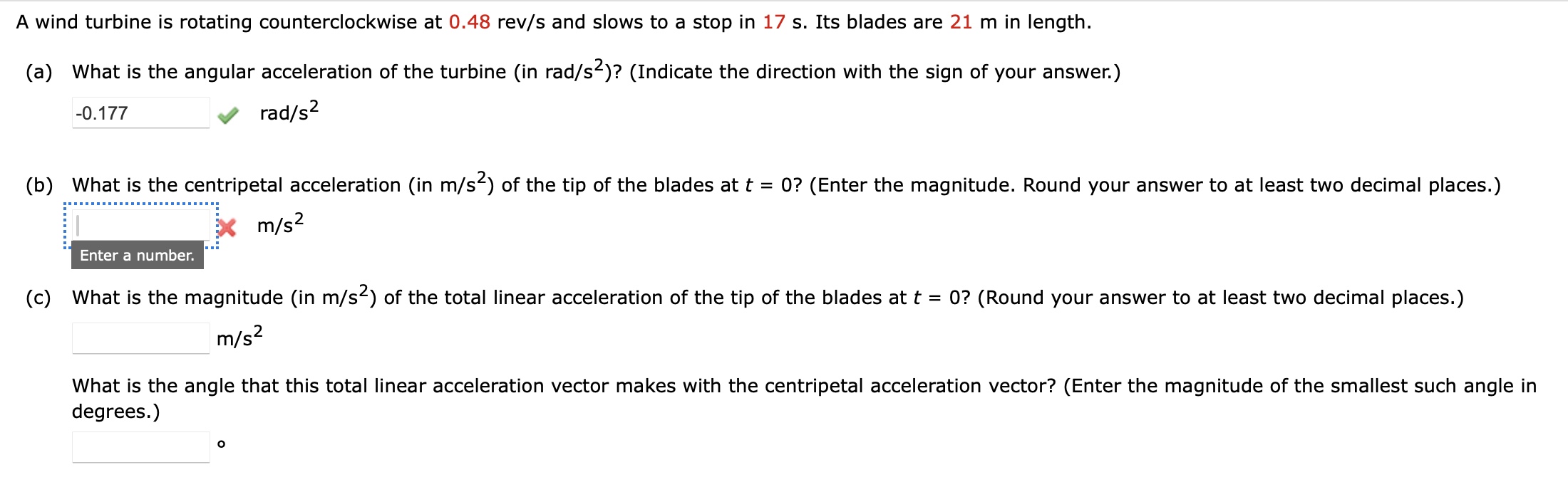 Solved A wind turbine is rotating counterclockwise at | Chegg.com