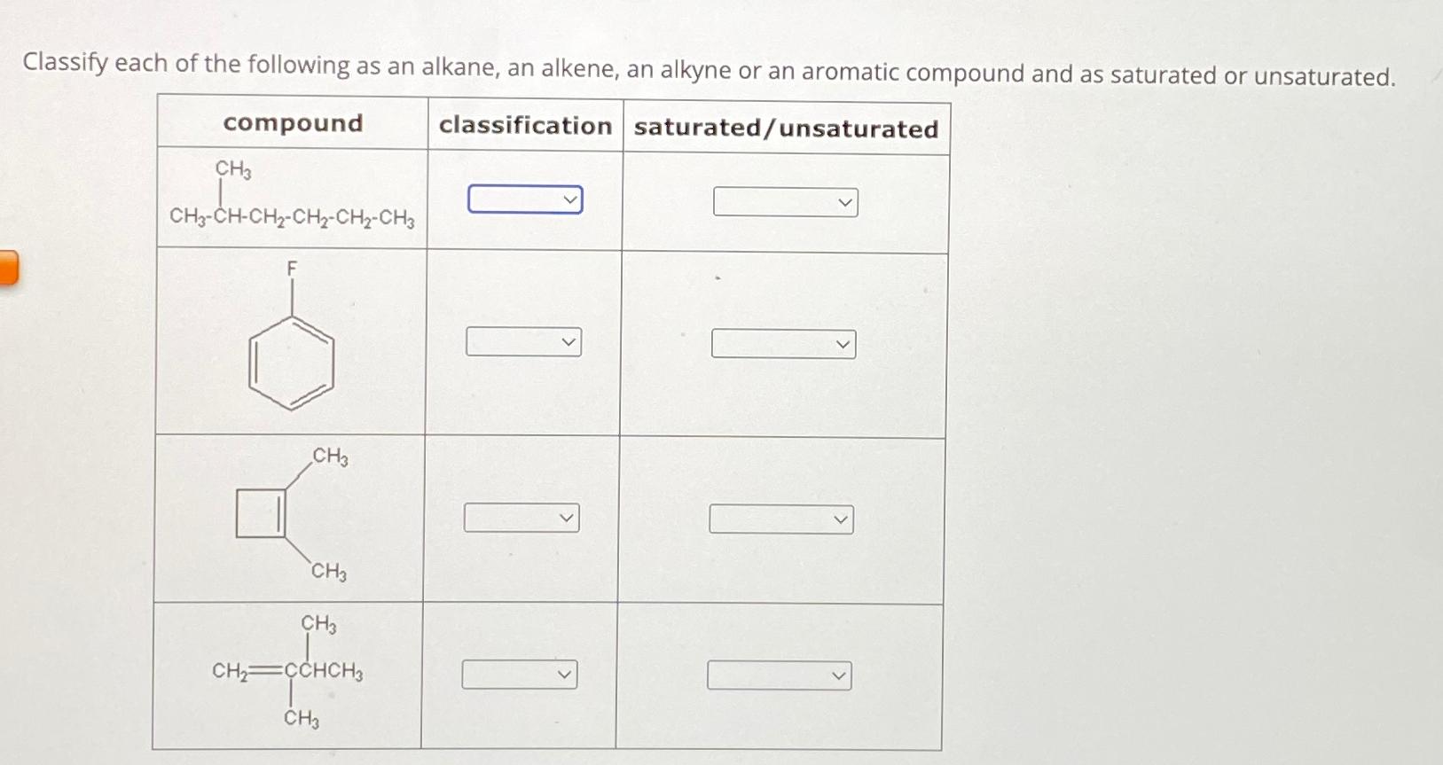 Solved Classify each of the following as an alkane, an | Chegg.com
