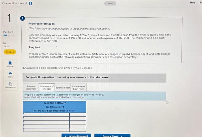 Solved 1Chapter 8 Homework 1 Part 1 of 3 20 points Skipped | Chegg.com
