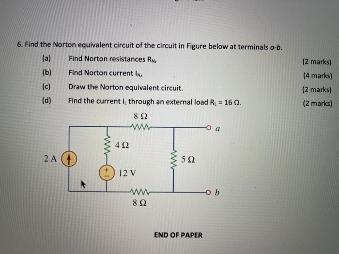 Solved 6. Find the Norton equivalent circuit of the circuit | Chegg.com