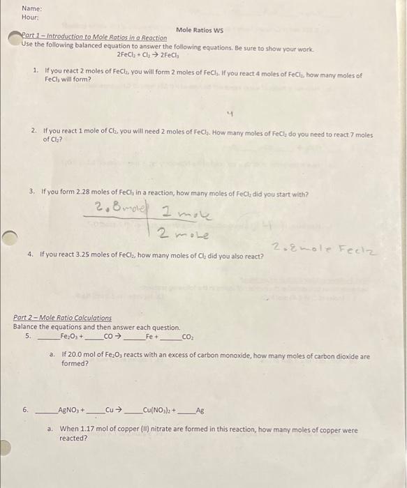 Solved Name: Hour: Mole Ratios ws Part 1 - Introduction to | Chegg.com