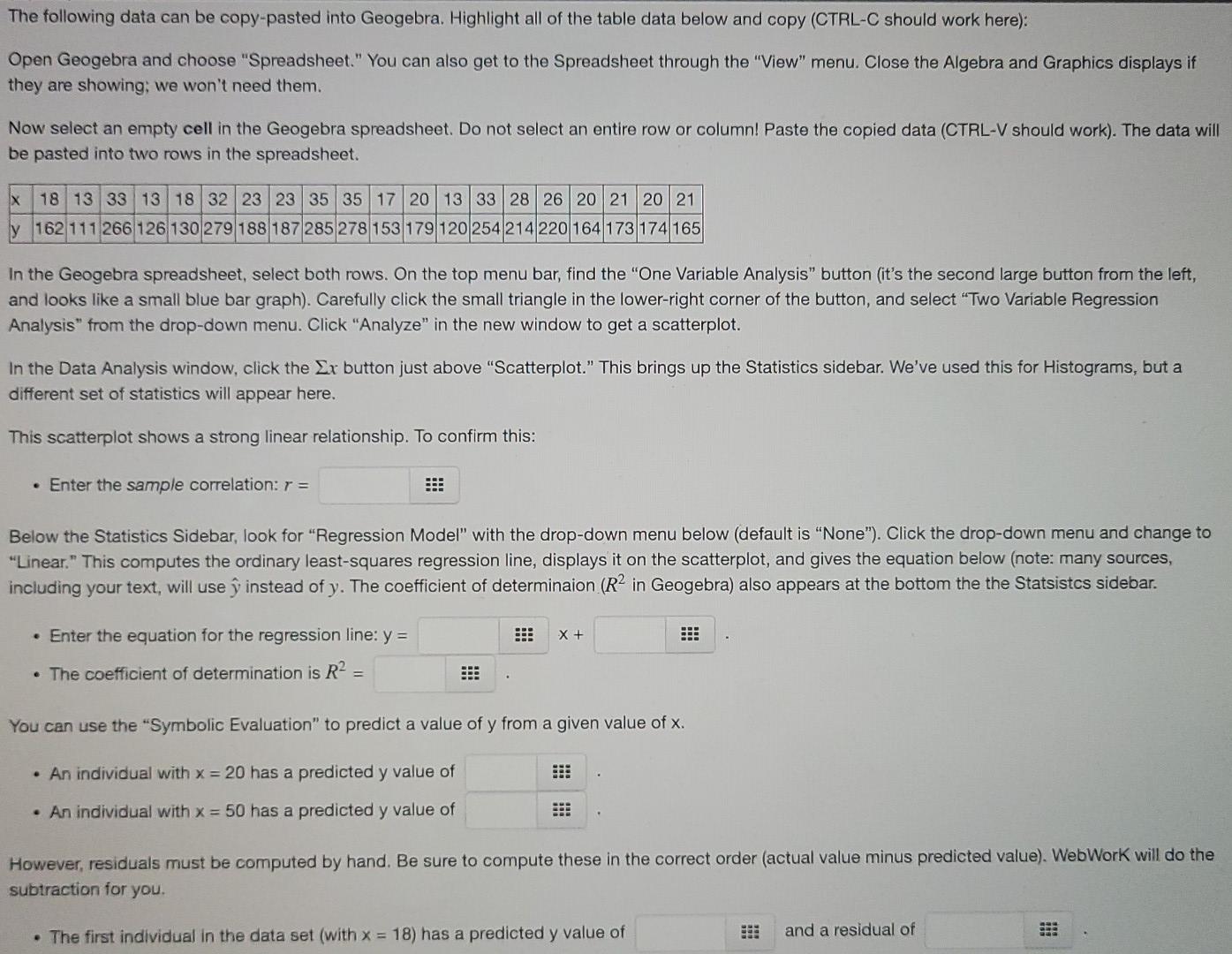 Solved The following data can be copy-pasted into Geogebra. | Chegg.com