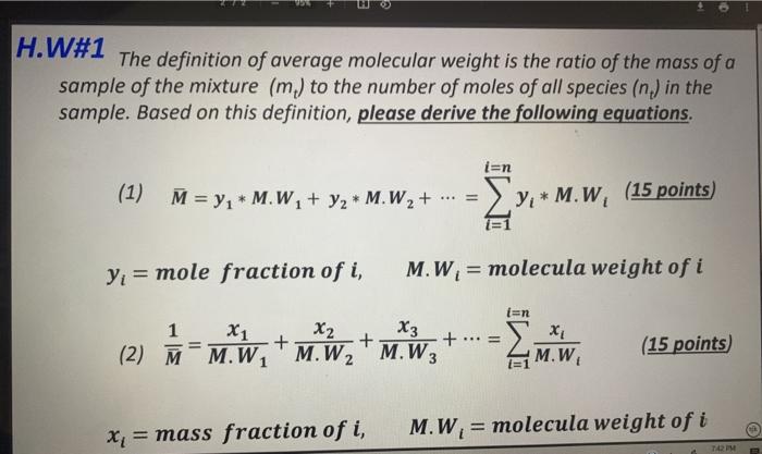 Solved H.W#1 The definition of average molecular weight is | Chegg.com